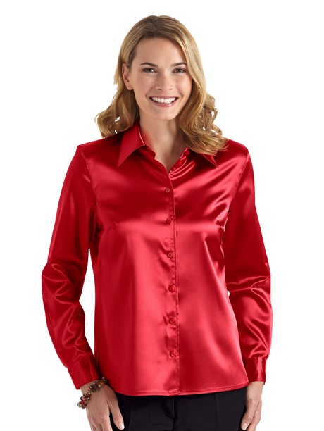 Rode Satijnen Blouse Mode En Stijl
